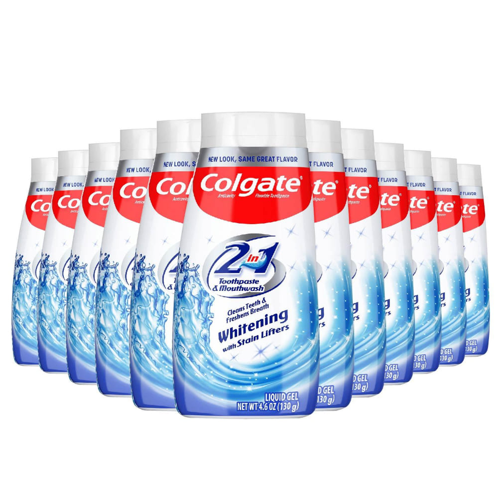 Colgate 2 in 1 Whitening W/ Stain Lifters Toothpaste Blue Gel & Mouthw ...