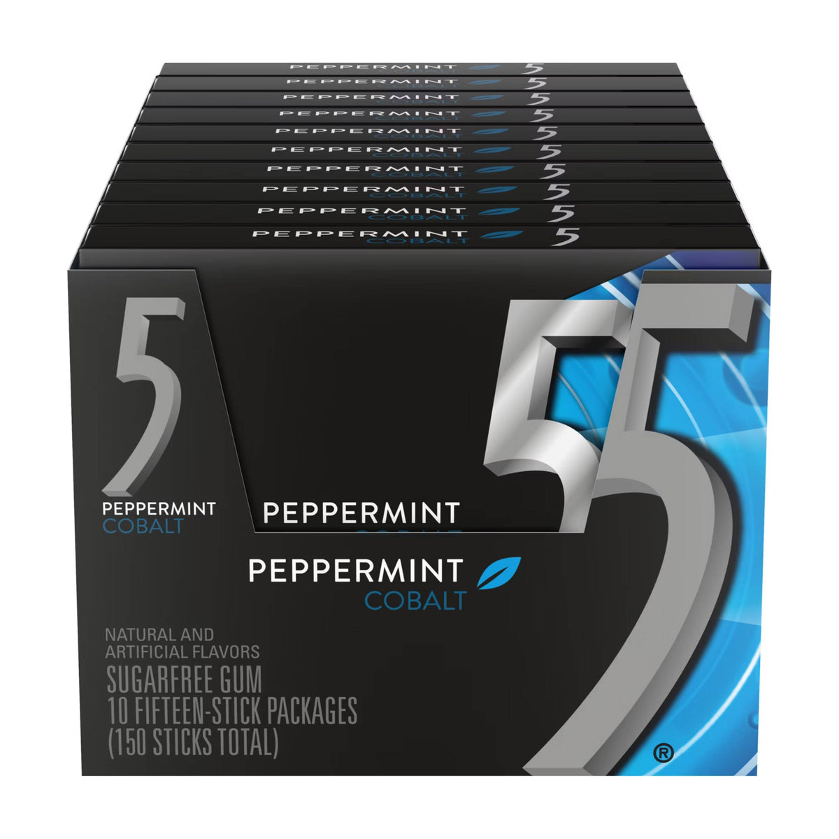 5 Gum Peppermint Cobalt Sugar Free Chewing Gum, 15 Sticks Per Pack, 10 ...