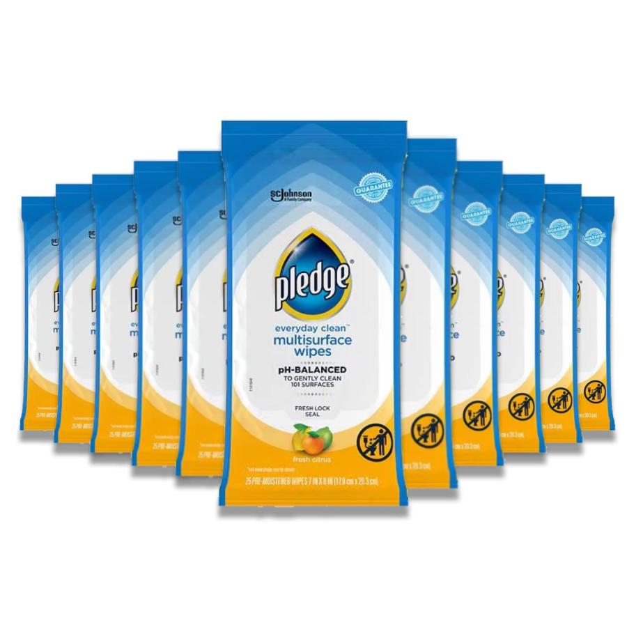 Pledge Multi-Surface Furniture Polish Wipes, Fresh Citrus, 25 Ct - 12 ...
