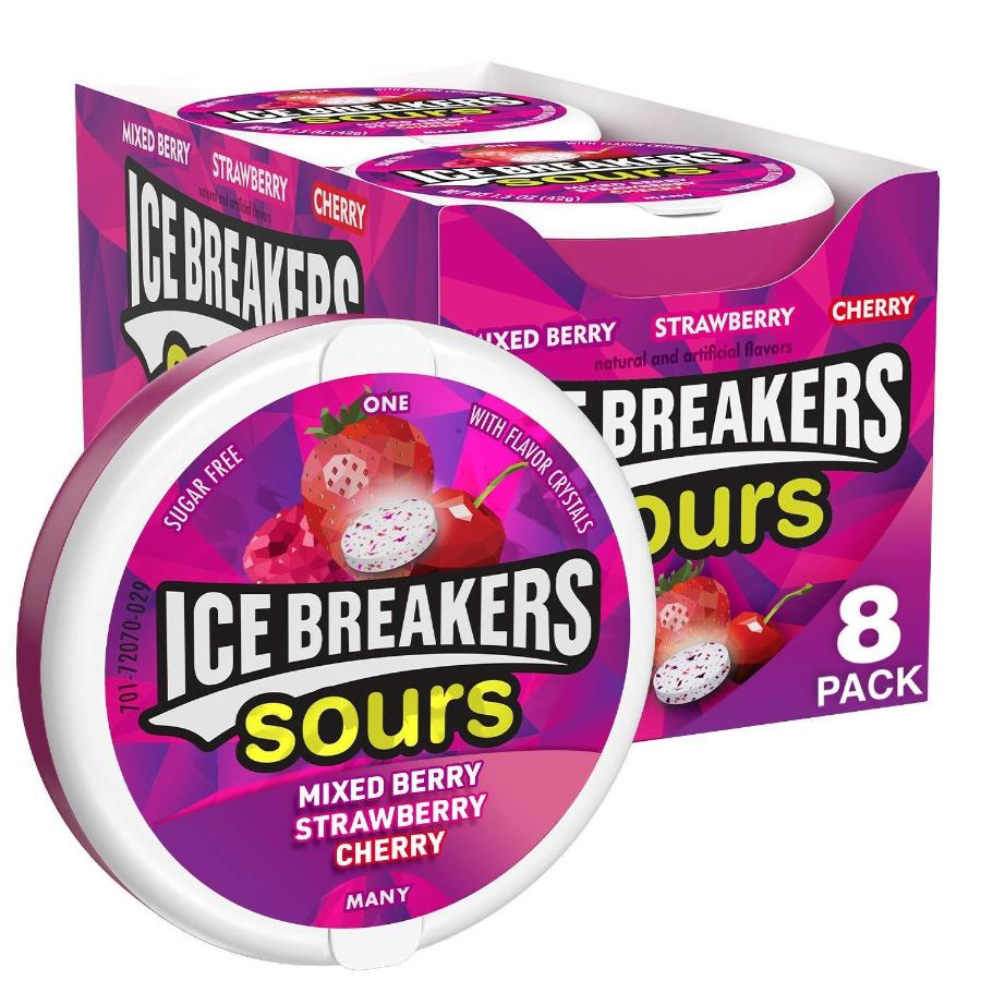 Ice Breakers Sours Sugar Free Mints, Mixed Berry, Strawberry, Cherry ...